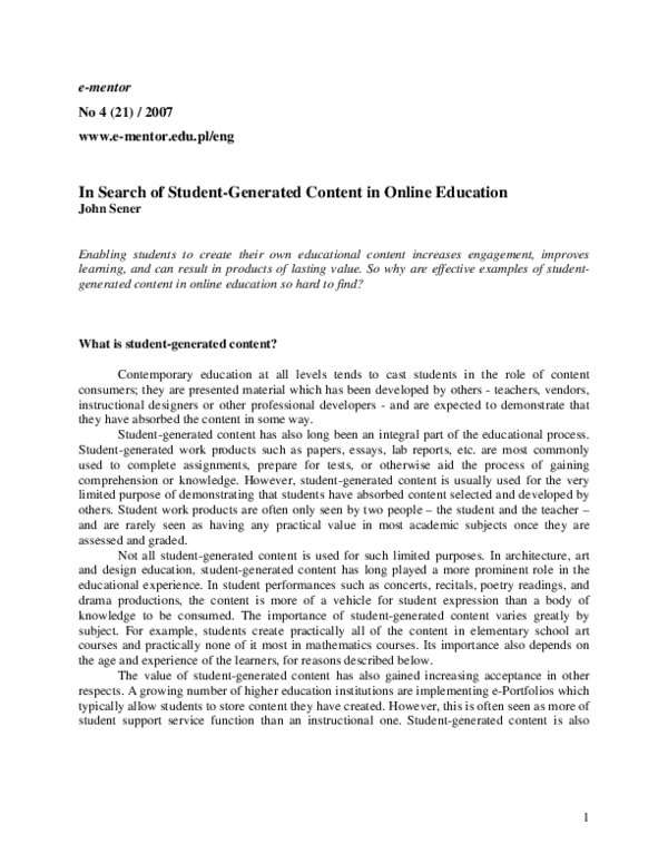 (PDF) In search of student-generated content in online education