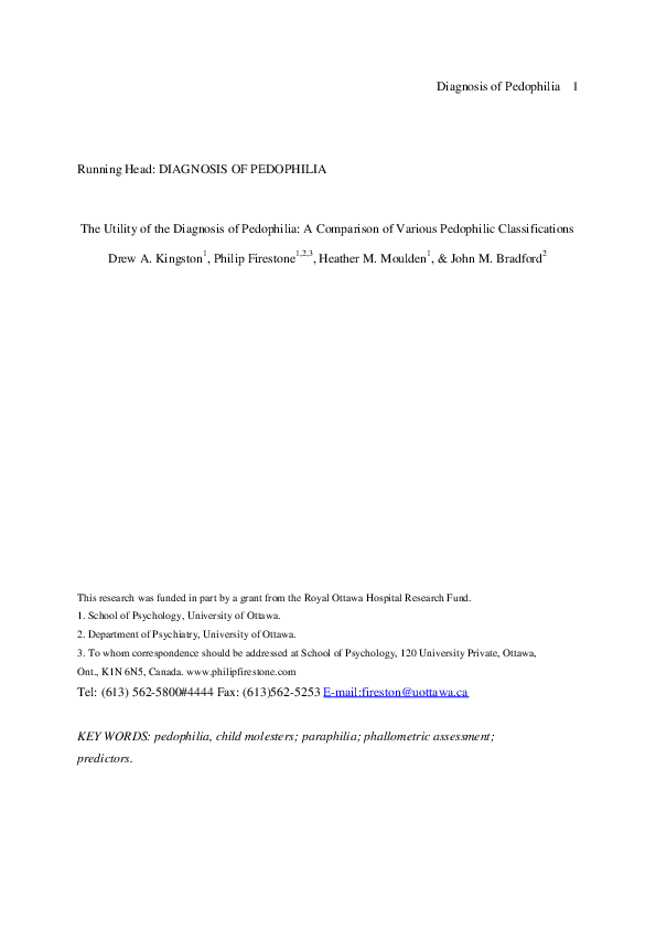(PDF) Diagnosis of Pedophilia 1 Running Head : DIAGNOSIS OF PEDOPHILIA ...