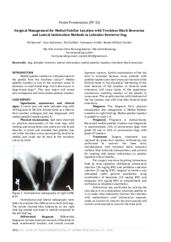 (PDF) PF-15 Surgical Management for Medial Patellar Luxation with ...