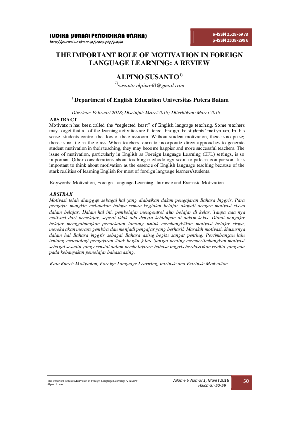 (PDF) The Important Role of Motivation in Foreign Language Learning: A ...