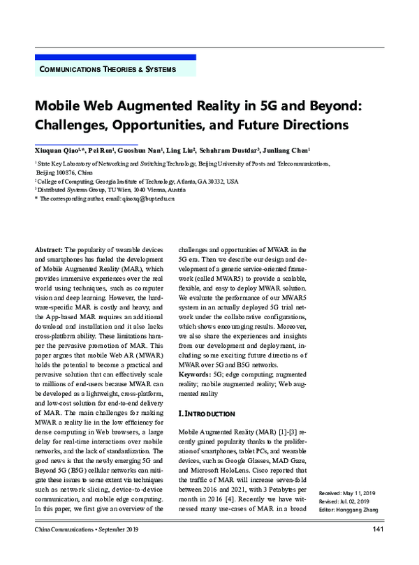 (PDF) Mobile web augmented reality in 5G and beyond: Challenges ...