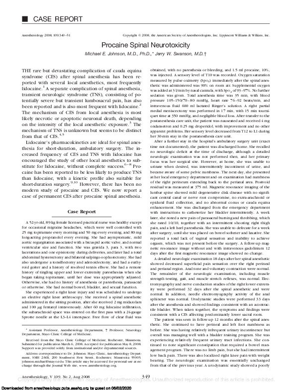 (PDF) Procaine Spinal Neurotoxicity