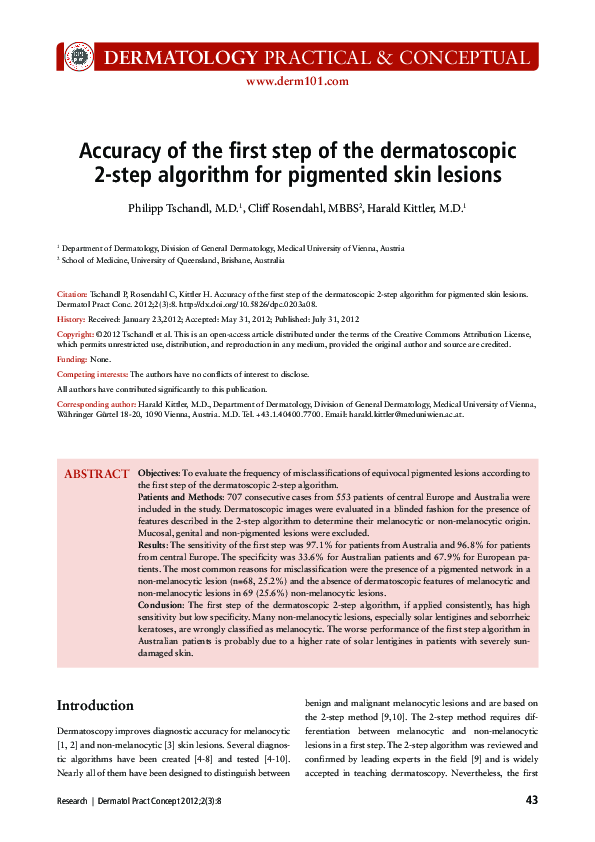 (PDF) Accuracy of the first step of the dermatoscopic 2-step algorithm ...