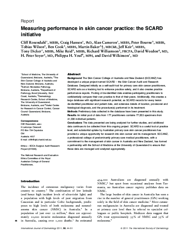 (PDF) Measuring performance in skin cancer practice: the SCARD initiative