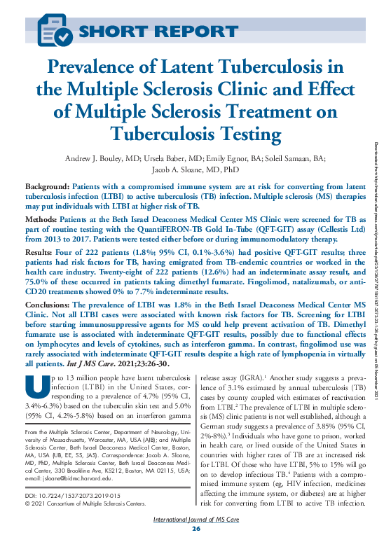 (PDF) Prevalence of Latent Tuberculosis in the Multiple Sclerosis ...