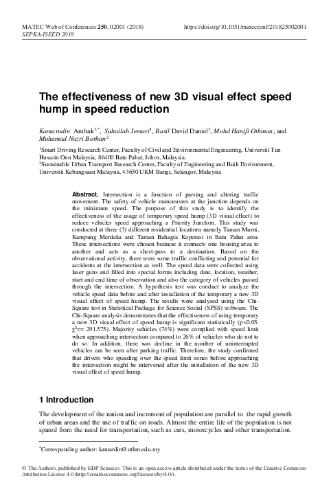 (PDF) The effectiveness of new 3D visual effect speed hump in speed ...