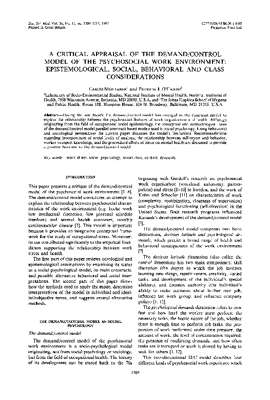 (PDF) A critical appraisal of the demand/control model of the ...