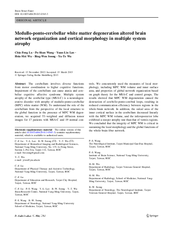 (PDF) Medullo-ponto-cerebellar white matter degeneration altered brain ...