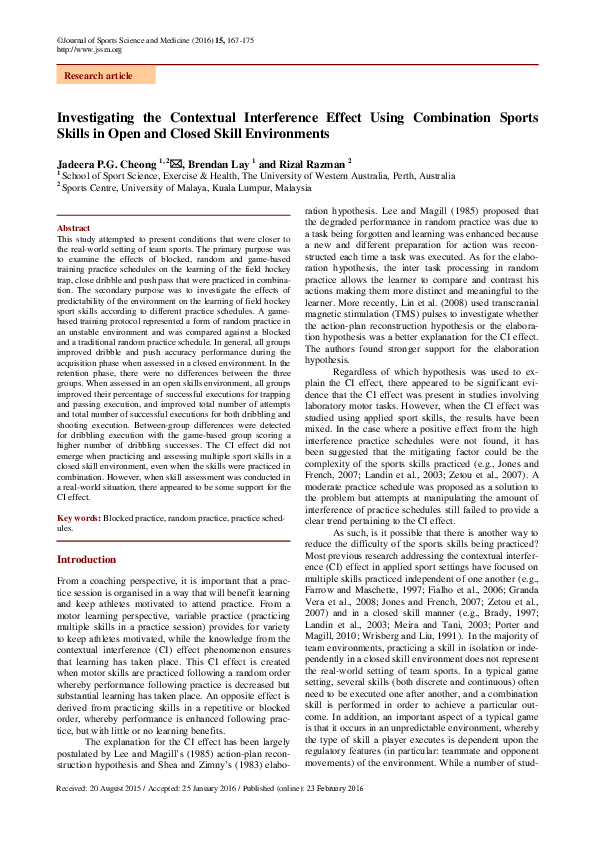 (PDF) Investigating the Contextual Interference Effect Using Combination Sports Skills in Open ...