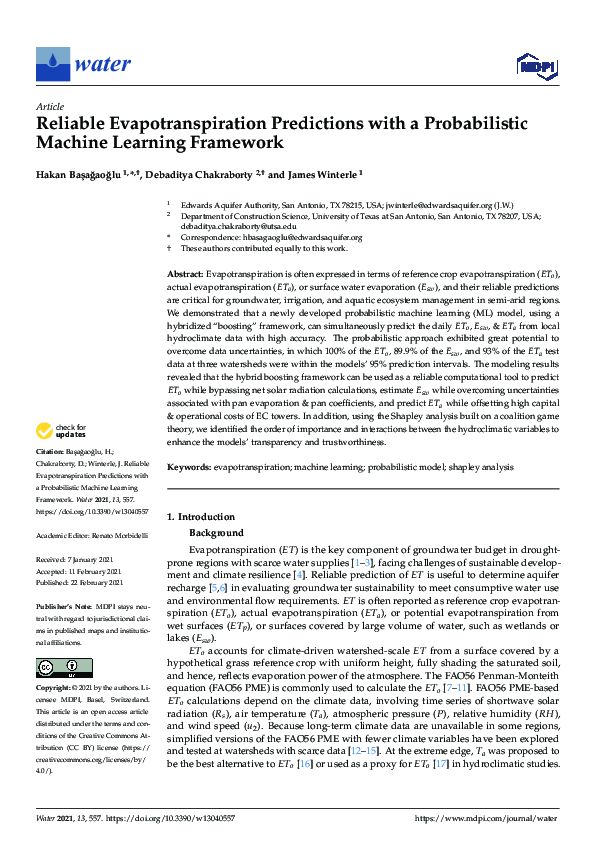 (PDF) Reliable Evapotranspiration Predictions with a Probabilistic Machine Learning Framework