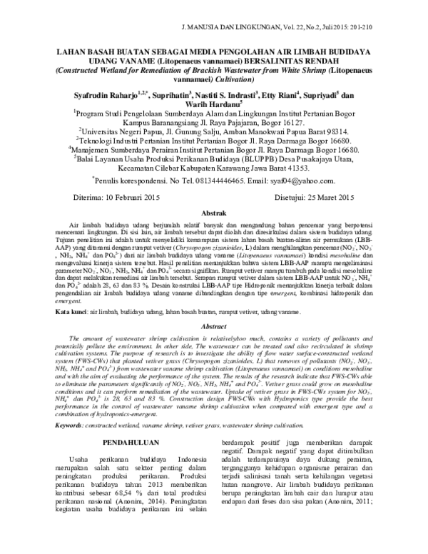 (PDF) LAHAN BASAH BUATAN SEBAGAI MEDIA PENGOLAHAN AIR LlMBAH BUDIDAYA ...