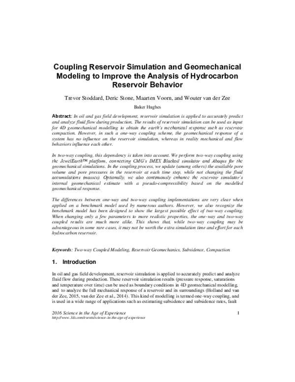 (PDF) Coupling Reservoir Simulation and Geomechanical Modeling to ...