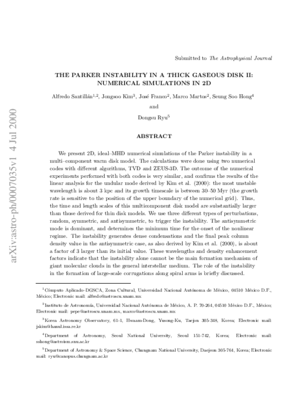 (PDF) The parker instability in a thick gaseous disk. II. Numerical ...