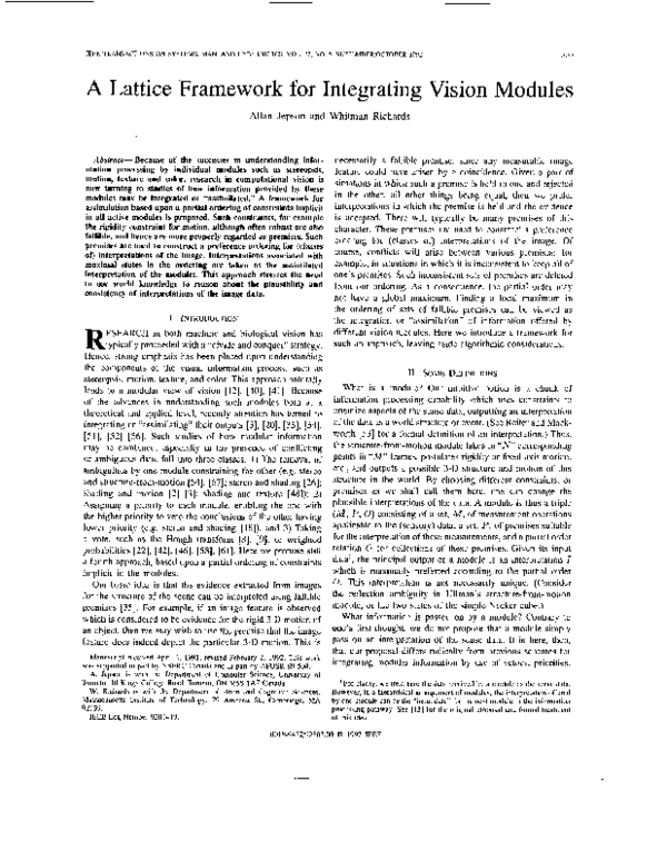 (PDF) A lattice framework for integrating vision modules | A. Jepson - Academia.edu