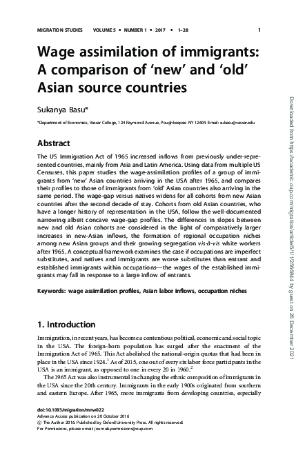 (PDF) Wage assimilation of immigrants: A comparison of ‘new’ and ‘old ...