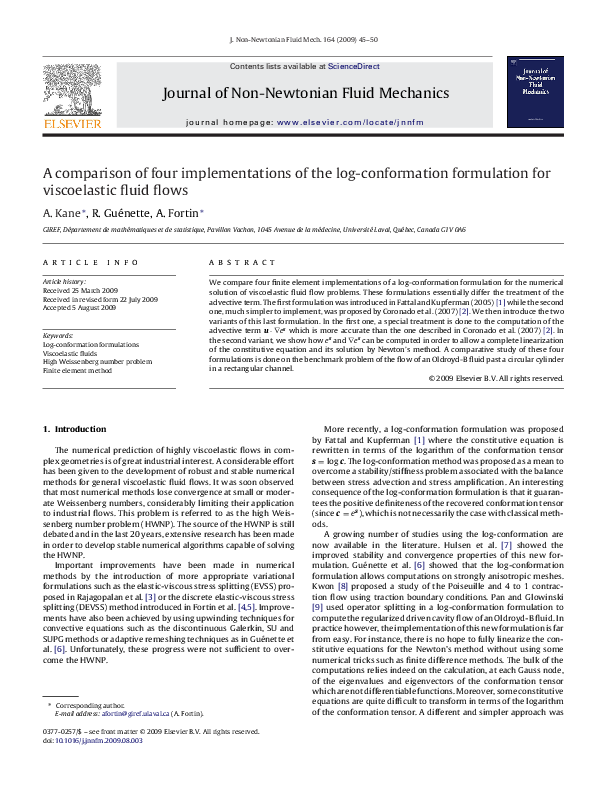 (PDF) A comparison of four implementations of the log-conformation formulation for viscoelastic ...