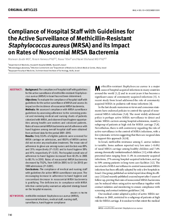 (PDF) Compliance of hospital staff with guidelines for the active surveillance of methicillin ...