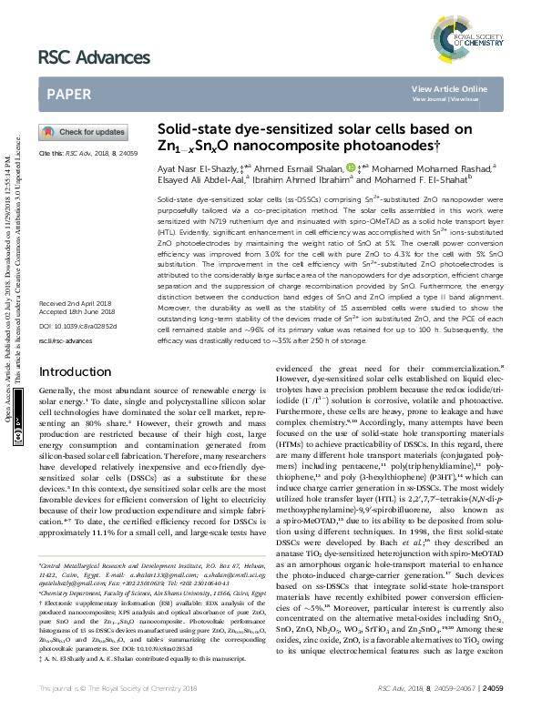 (PDF) Solid-State Dye-Sensitized Solar Cells Based on Spirofluorene (Spiro-OMeTAD) and ...