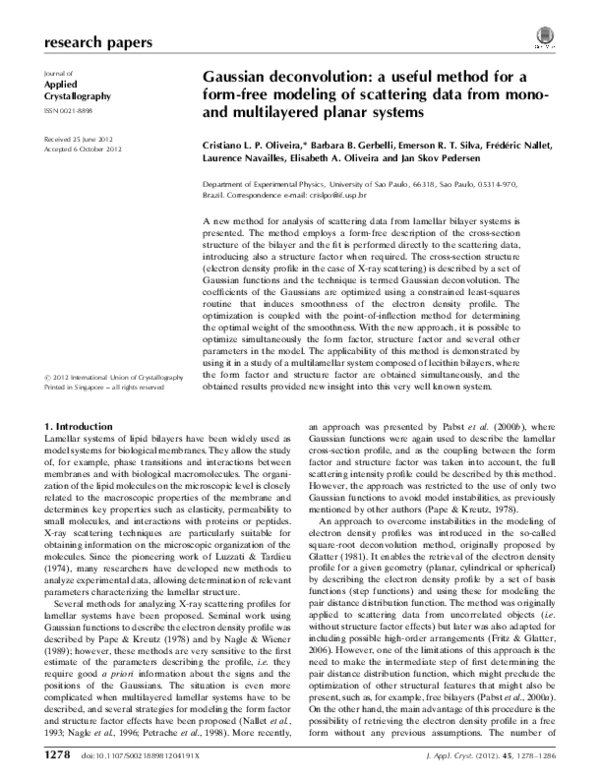 (PDF) Gaussian deconvolution: a useful method for a form-free modeling of scattering data from ...