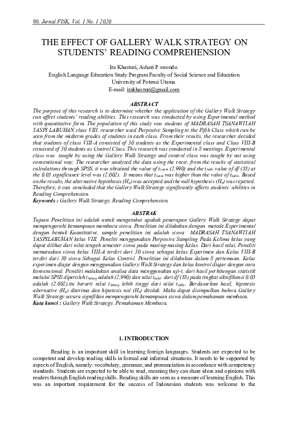 (PDF) The Effect of Gallery Walk Strategy on Students’ Reading Comprehension