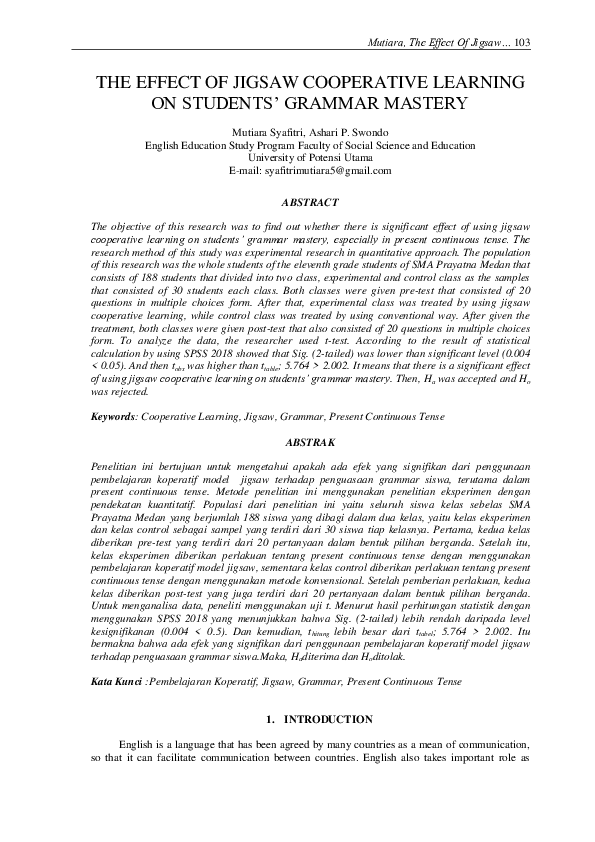 (PDF) The Effect of Jigsaw Cooperative Learning on Students’ Grammar ...