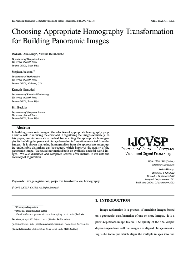 (PDF) Choosing appropriate homography transformation for building ...