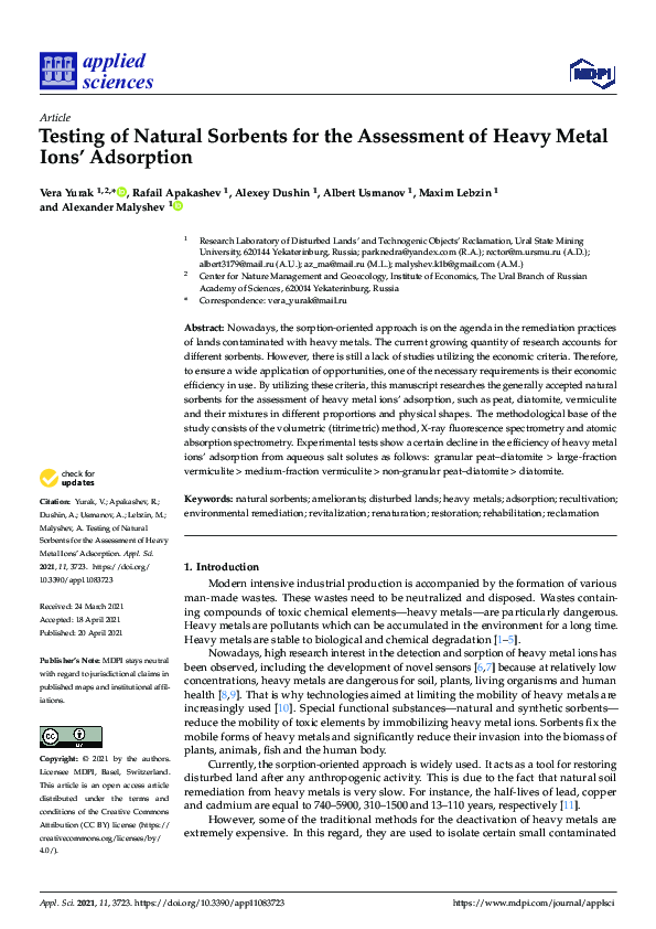 (PDF) Testing of Natural Sorbents for the Assessment of Heavy Metal ...