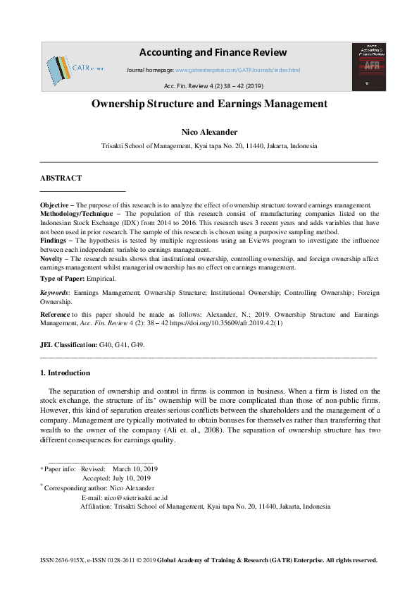 (PDF) Ownership Structure and Earnings Management