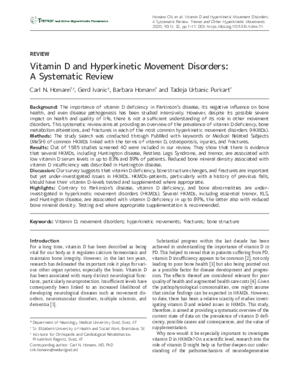(PDF) Vitamin D and Hyperkinetic Movement Disorders: A Systematic Review
