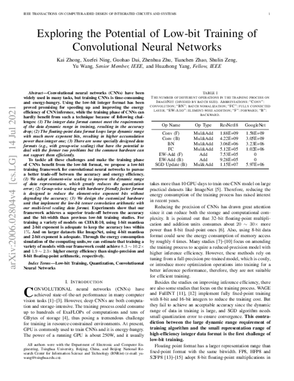 (PDF) Exploring the Potential of Low-bit Training of Convolutional Neural Networks