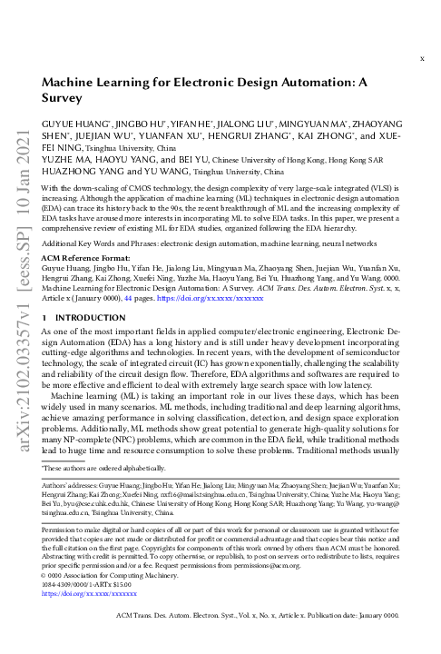 (PDF) Machine Learning for Electronic Design Automation: A Survey
