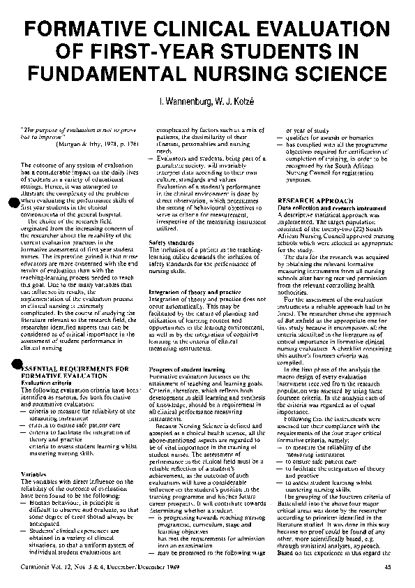 Nursing Students Evaluation Clinical Evaluation Of Nursing Students