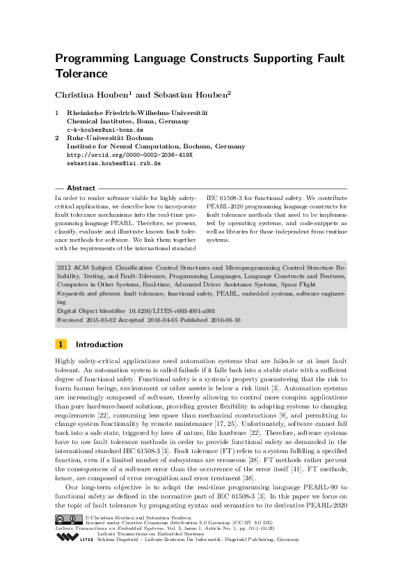 (PDF) Programming Language Constructs Supporting Fault Tolerance