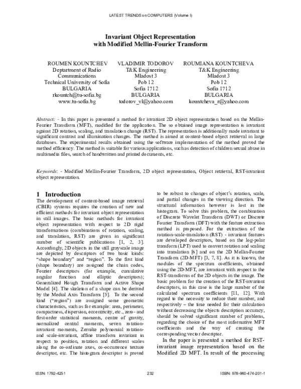 (PDF) Invariant object representation with modified Mellin-Fourier transform