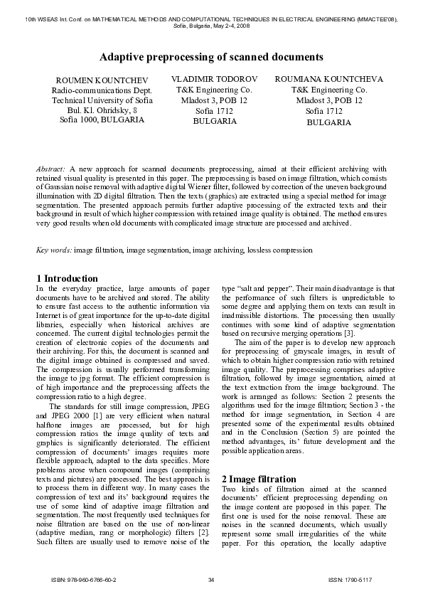 (PDF) Adaptive preprocessing of scanned documents