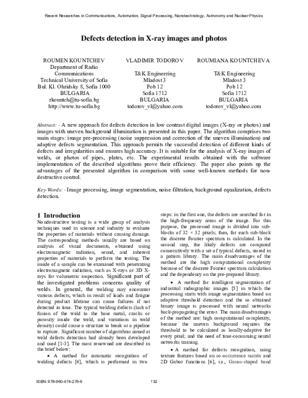 (PDF) Defects detection in X-ray images and photos