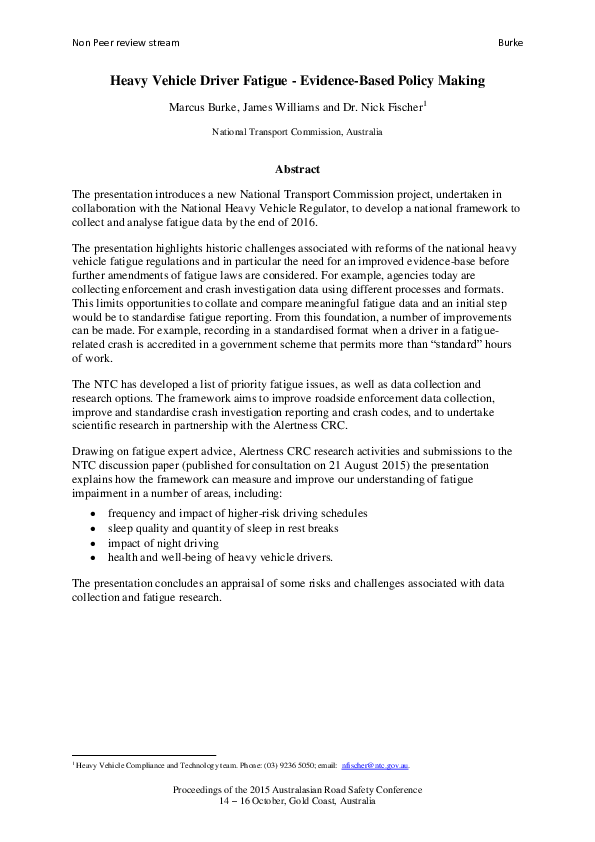 (PDF) Heavy vehicle driver fatigue: Evidence-based policy making