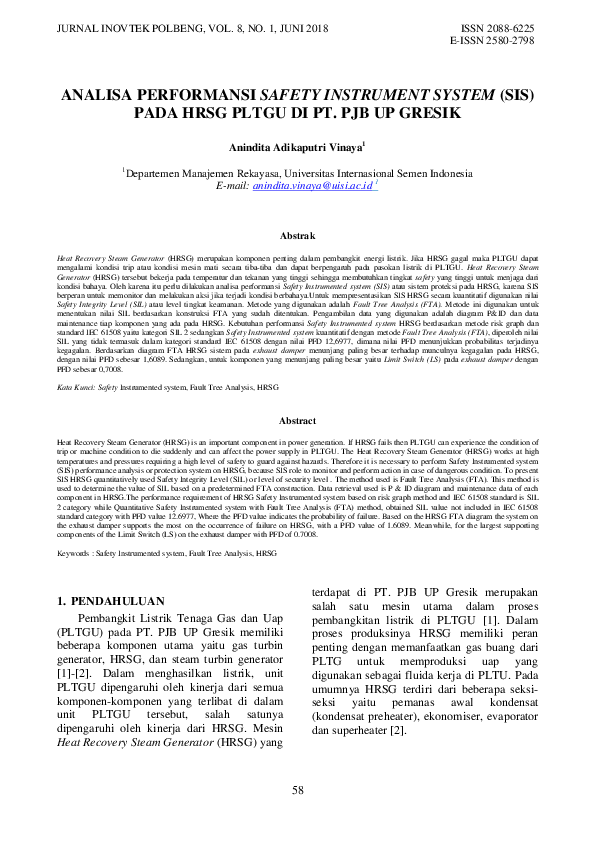 (PDF) Analisa Performansi Safety Instrument System (SIS) pada HRSG ...