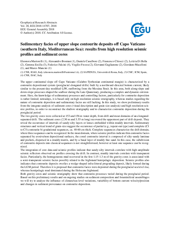 (PDF) Sedimentary facies of upper slope contourite deposits off Capo ...
