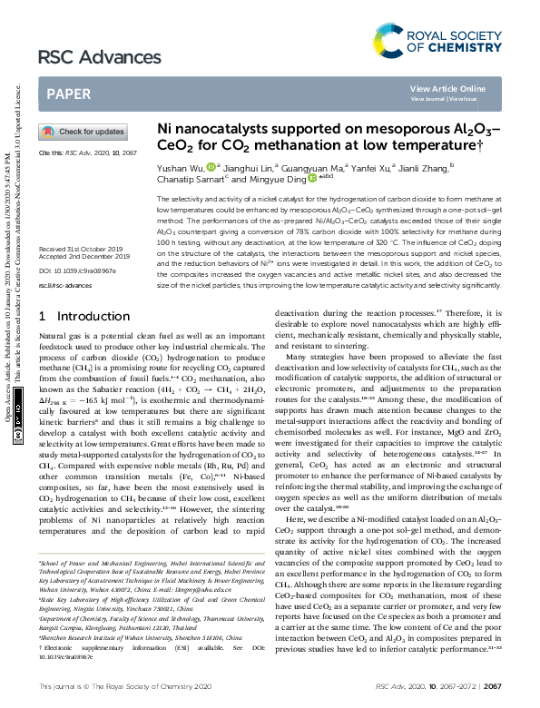 (PDF) Ni nanocatalysts supported on mesoporous Al2O3–CeO2 for CO2 ...