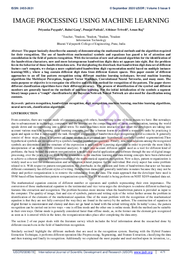 (PDF) Image Processing Using Machine Learning