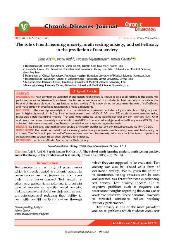 (PDF) The role of math learning anxiety, math testing anxiety, and self ...