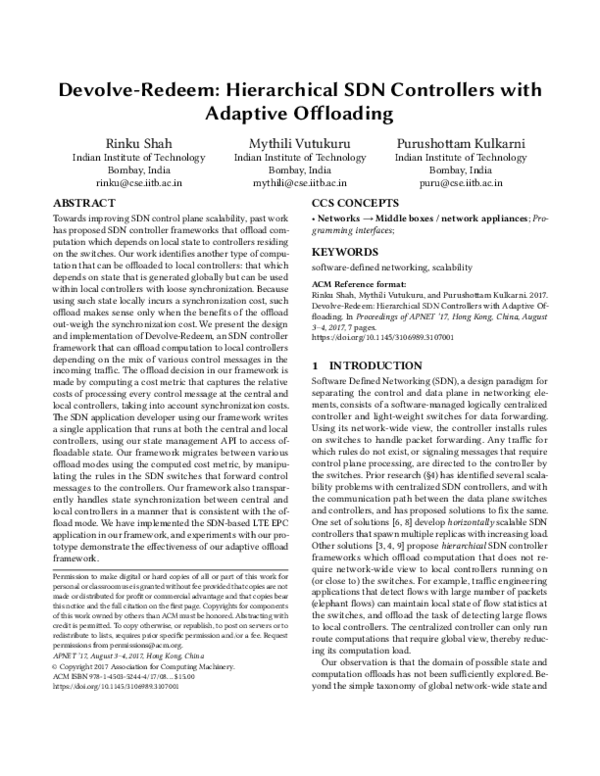 (PDF) Devolve-Redeem: Hierarchical SDN Controllers with Adaptive Offloading