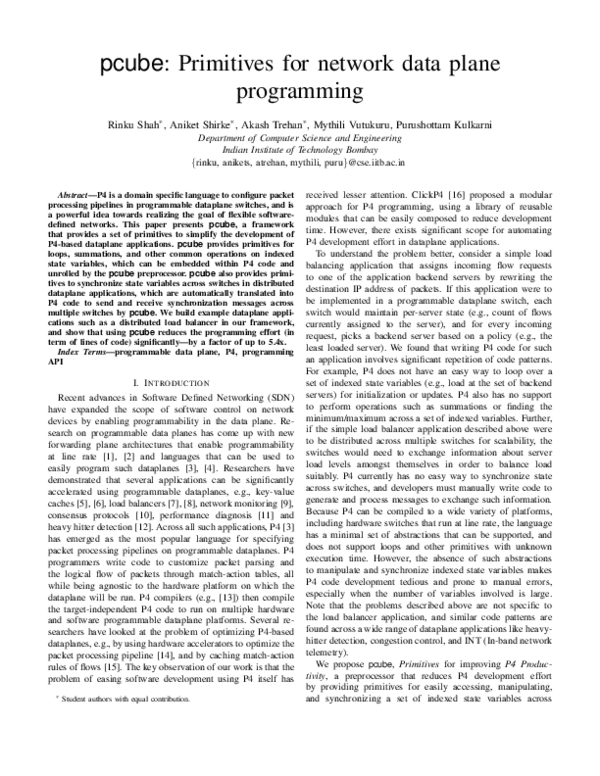 (PDF) pcube: Primitives for Network Data Plane Programming