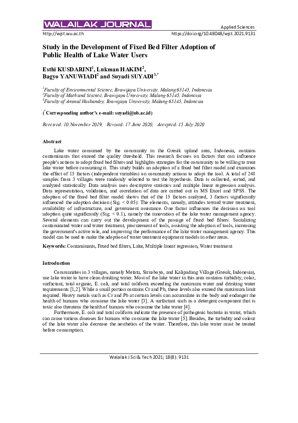 (PDF) Study in the Development of Fixed Bed Filter Adoption of Public ...