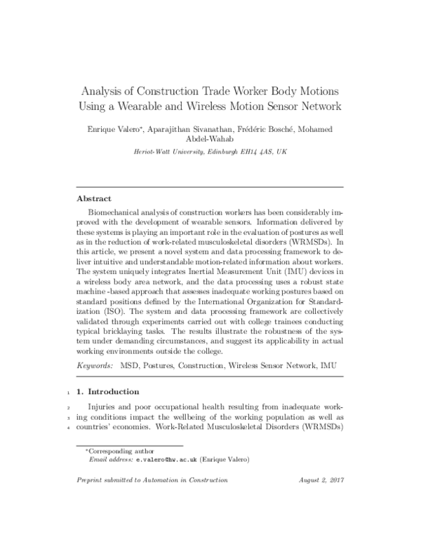 (PDF) Analysis of construction trade worker body motions using a ...