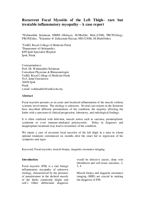 (PDF) Recurrent Focal Myositis of the Left Thigh – rare but treatable ...