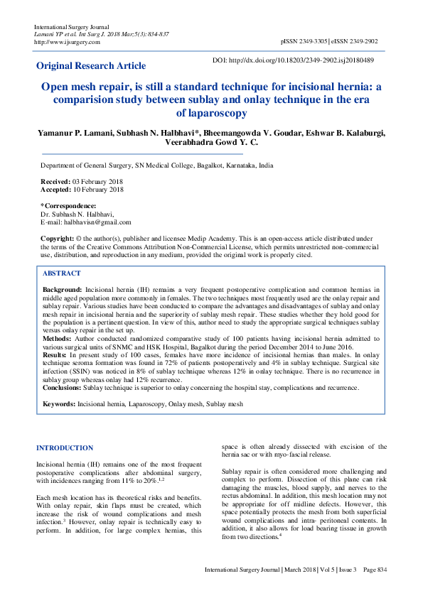 (PDF) Open mesh repair, is still a standard technique for incisional ...