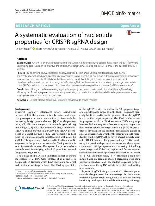 (PDF) A systematic evaluation of nucleotide properties for CRISPR sgRNA ...