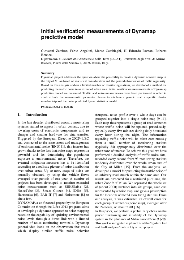 (PDF) Initial verification measurements of Dynamap predictive model